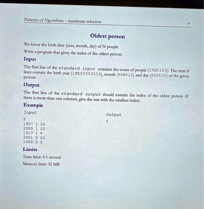Solved Patterns Of Algorithms Maximum Selection Oldest Person We Know 9284