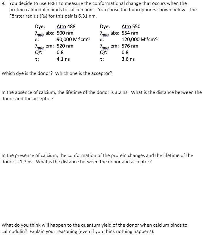 SOLVED: You decide to use FRET to measure the conformational change ...