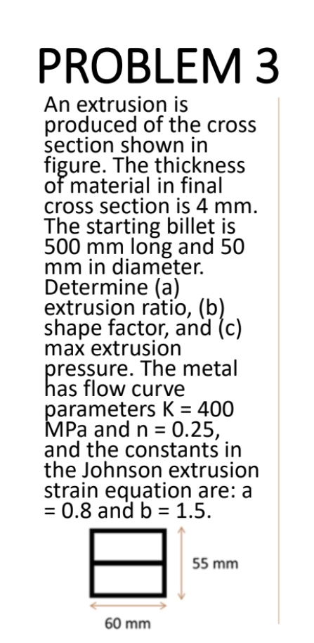 PROBLEM 3 An extrusion is produced of the cross section shown in figure ...