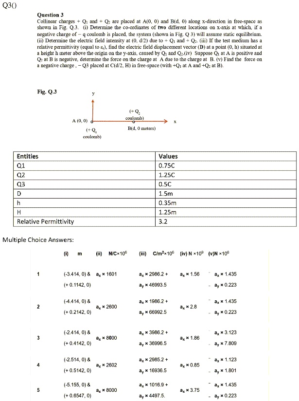 q30 question 3 collinear charges q and q are placed at a0 0 and bd 0 along x direction in free ...