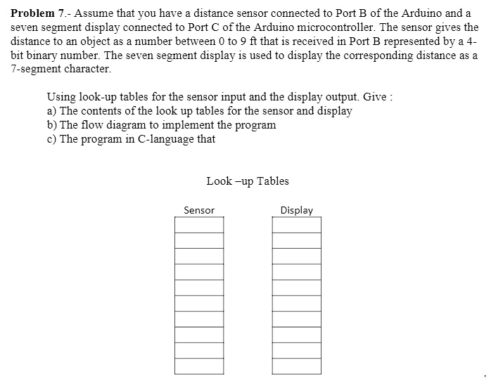 SOLVED: Problem 7 - Assume that you have a distance sensor connected to Port B of the Arduino ...
