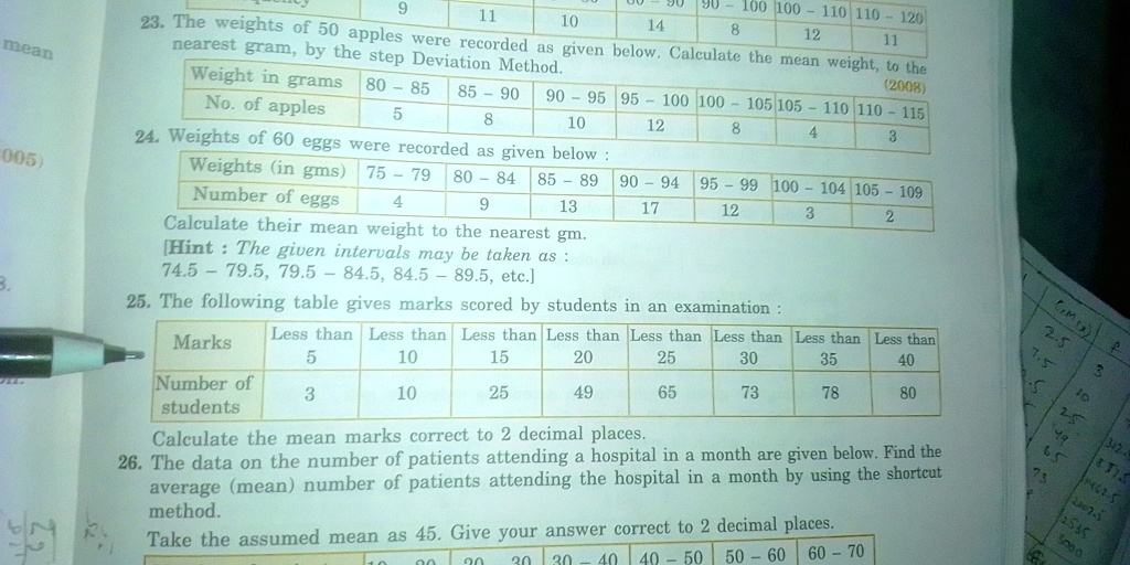 the following table gives marks scored by students in an examination ...