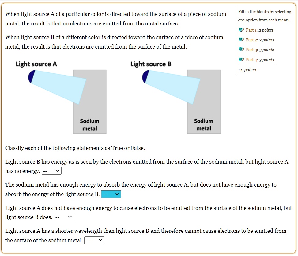 When light source A of a particular color is directed toward the ...