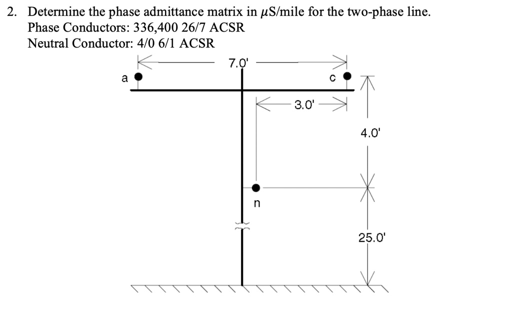 2. Determine the phase admittance matrix in µS/mile for the two-phase ...