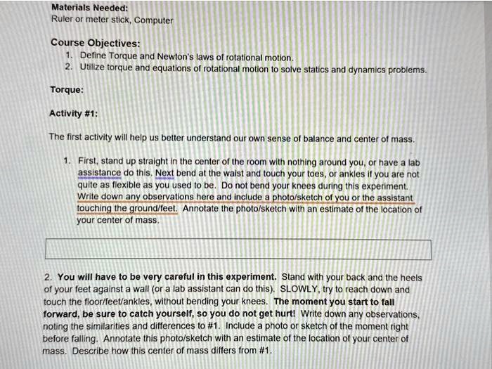SOLVED: Text: Materials Needed: Ruler or meter stick, Computer Course Objectives: 1. Define ...
