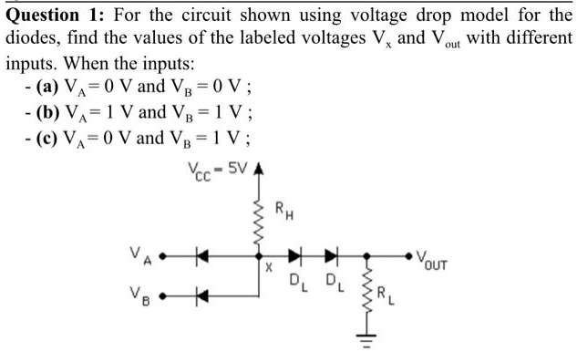 Question 1: For the circuit shown using voltage drop model for the ...