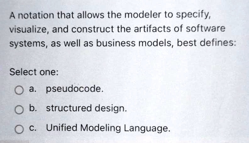 Solved A Notation That Allows The Modeler To Specify Visualize And Construct The Artifacts Of