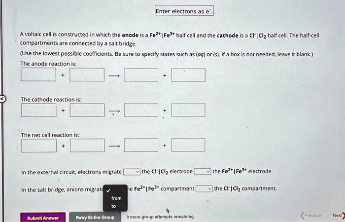 SOLVED: Texts: help please Enter electrons as e. A voltaic cell is ...