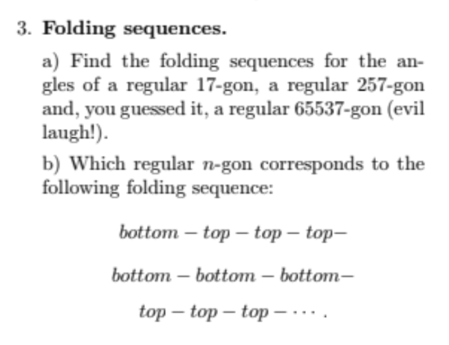 3. Folding sequences. a) Find the folding sequences for the angles of a ...