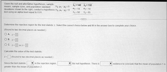 Ho ?1-?2?0 Given the null and alternative hypotheses, sample means, sample sizes, and population ...
