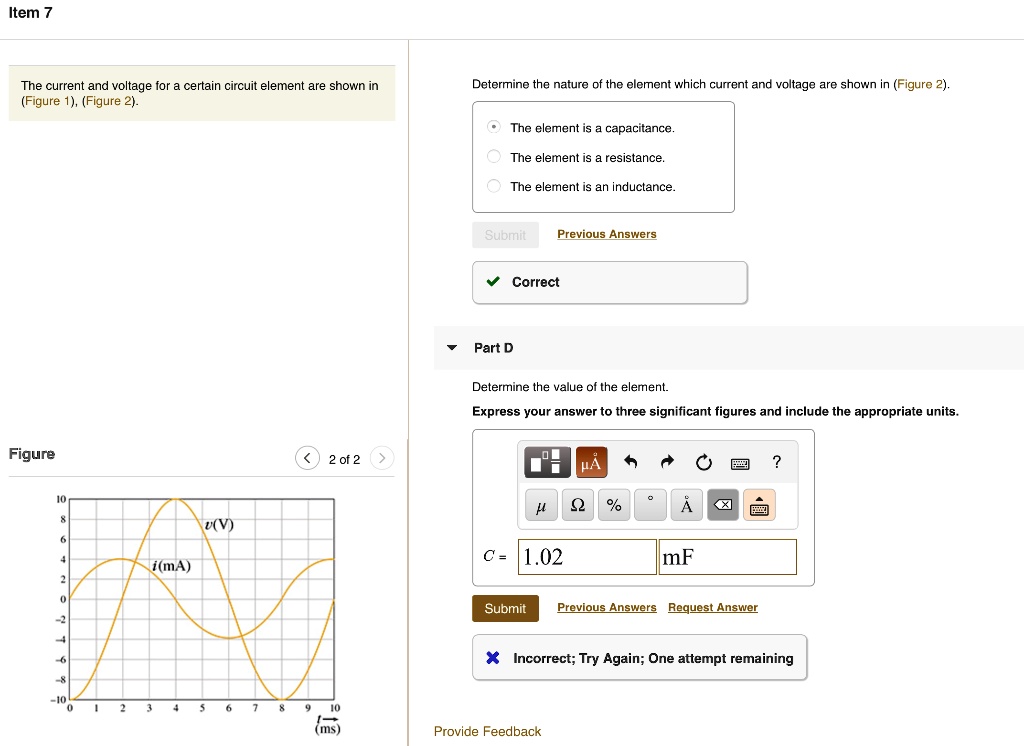 SOLVED: Item 7 The current and voltage for a certain circuit element ... SOLVED: Item 7 The current and voltage for a certain circuit element ...