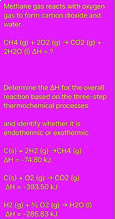 SOLVED: Methane gas reacts with oxygen gas to form carbon dioxide and water: CH4 (g) + 202 (g ...