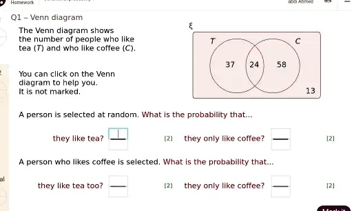 SOLVED: Homework Venn diagram The Venn diagram shows the number of ...