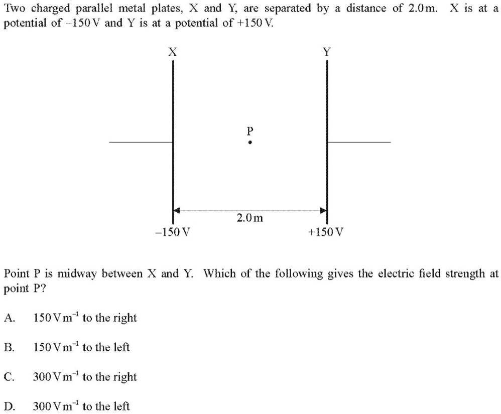 Two charged parallel metal plates, X and Y, are separated by a distance ...