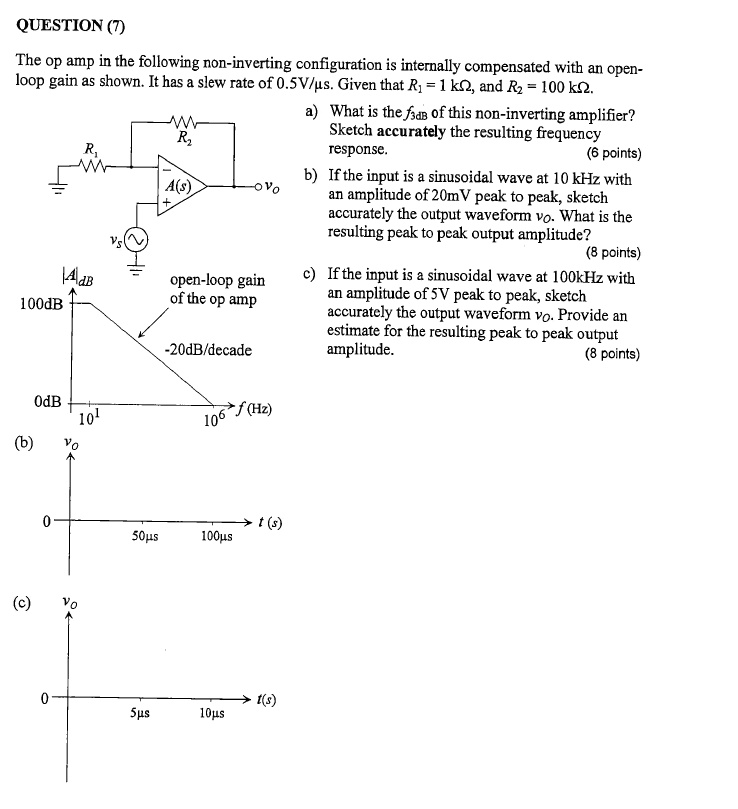 QUESTION (7) The op amp in the following non-inverting configuration is internally compensated ...