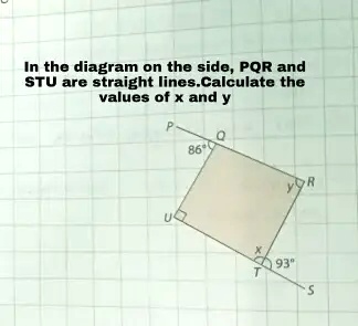 In the diagram on the side, PQR and STU are straight lines. Calculate ...