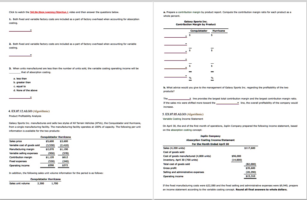 SOLVED: Prepare a contribution margin by product report. Compute the ...