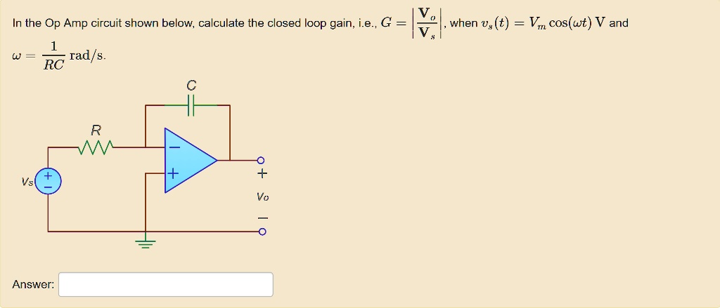 In the Op Amp circuit shown below, calculate the closed loop gain, i.e., G = | (Vo)/(Vs)|, when ...