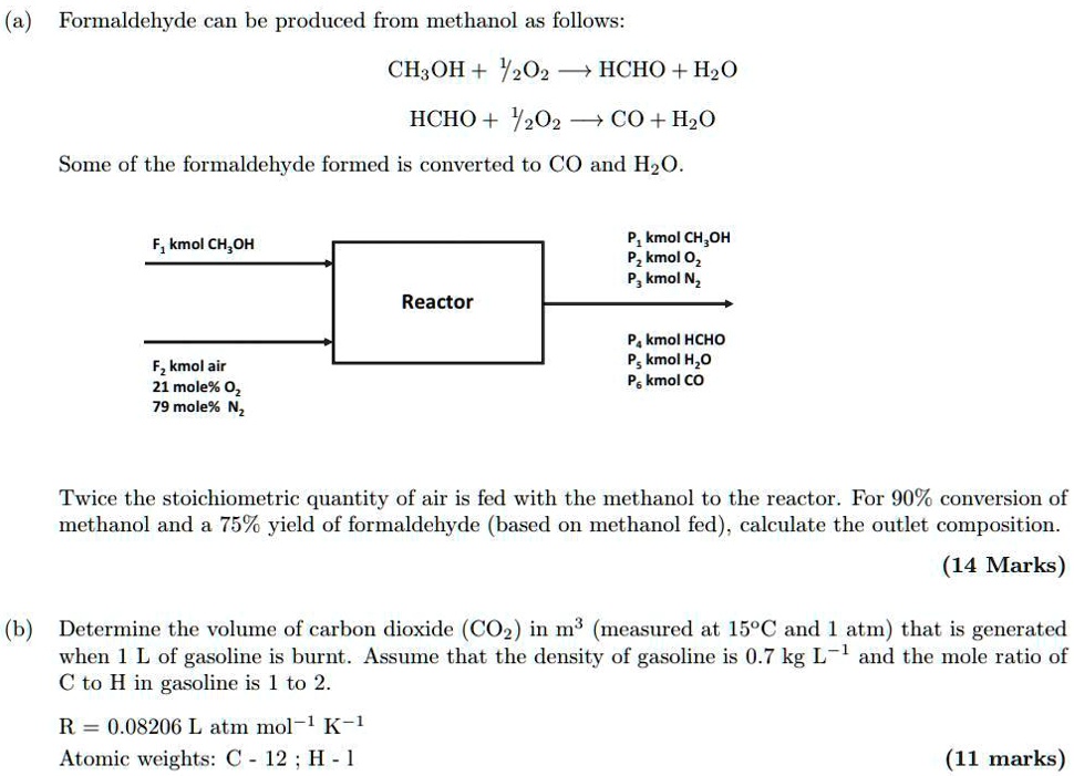 SOLVED: Formaldehyde can be produced from methanol as follows: CH3OH ...