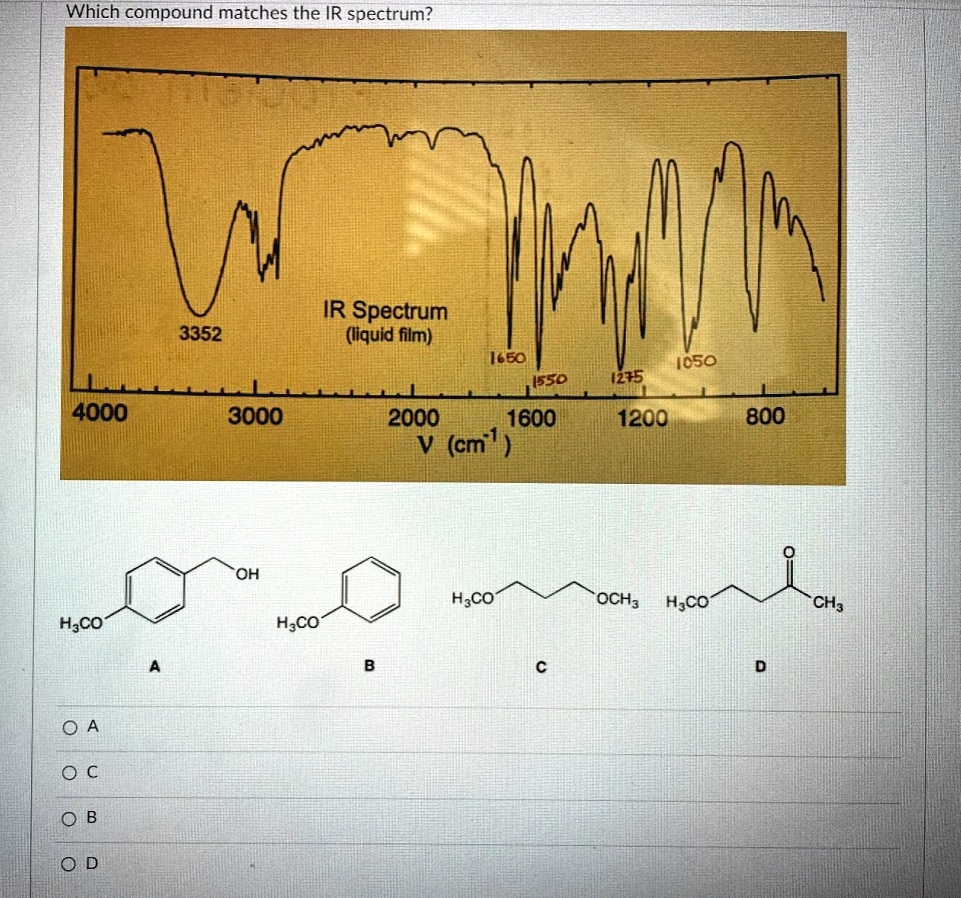 SOLVED:Which compound matches the IR spectrum? IR Spectrum (liquid film ...