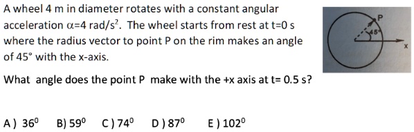 SOLVED: A wheel 4 m in diameter rotates with constant angular ...