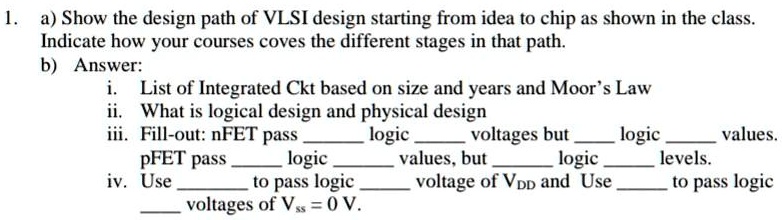 SOLVED: Show the design path of VLSI design starting from idea to chip as shown in the class ...