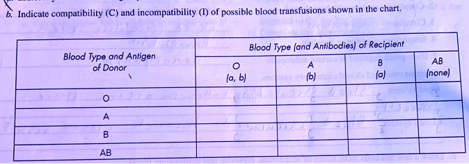 indicate compatibility c and incompatibility of possible blood ...
