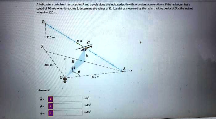 A helicopter starts from rest at point A and travels along the ...