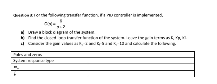 SOLVED: Question 3: For the following transfer function, if a PID controller is implemented, G(s ...