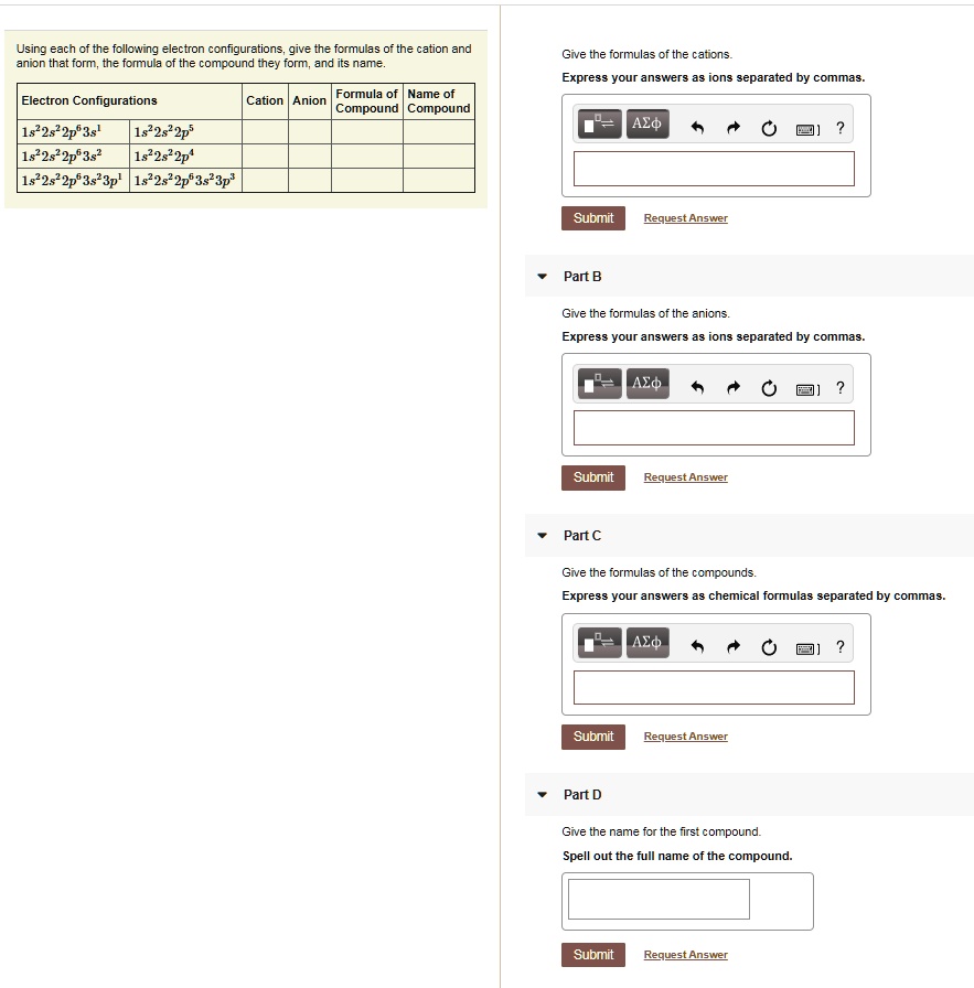SOLVED: Using each cf the following electron configurations, give the fcrmulas oi the cation and ...