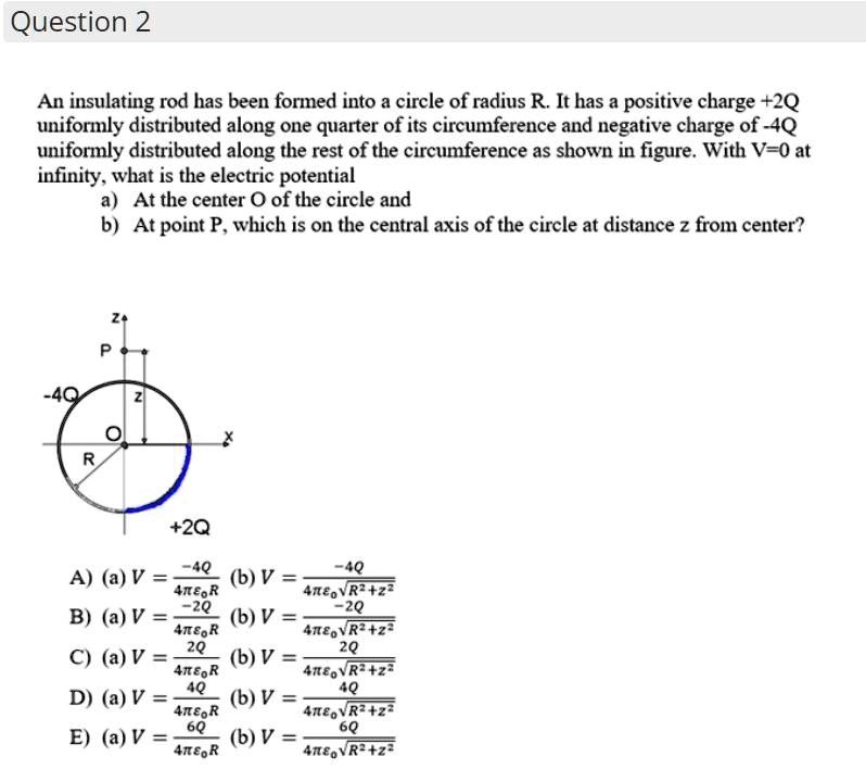 SOLVED: Question 2 An insulating rod has been formed into a circle of ...