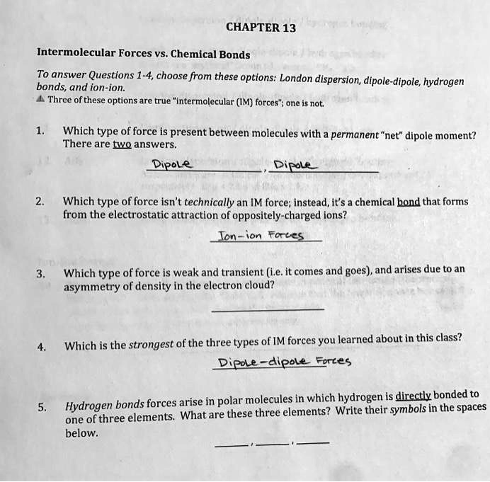 chapter 13 intermolecular forces vs chemical bonds to answer questions ...