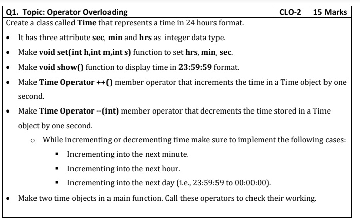 Solved Course Object Oriented Programming Using C Q1 Topic Operator Overloading Create A 8788