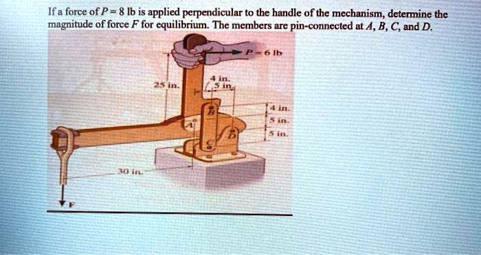 If a force of P = 8 lb is applied perpendicular to the handle of the ...