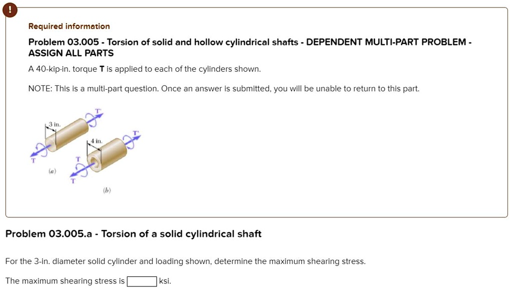 SOLVED: Required information Problem 03.005 - Torsion of solid and hollow cylindrical shafts ...