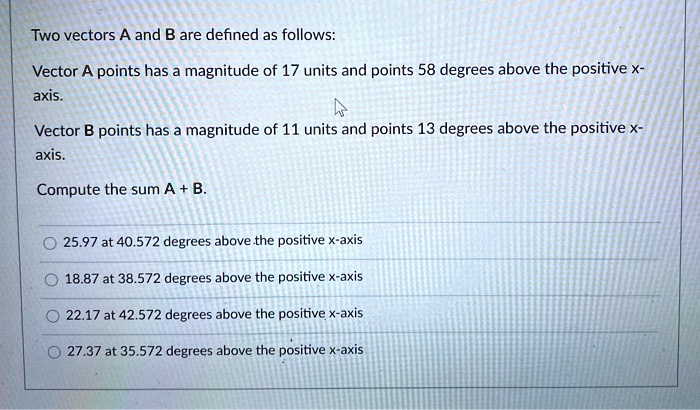Two vectors A and B are defined as follows: Vector A points...