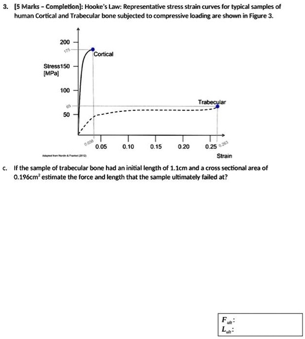 SOLVED: Biomechanics - Failure of Bone Hooke's Law: Representative stress-strain curves for ...