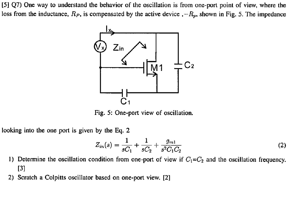 SOLVED: [5] Q7) One way to understand the behavior of the oscillation is from a one-port point ...