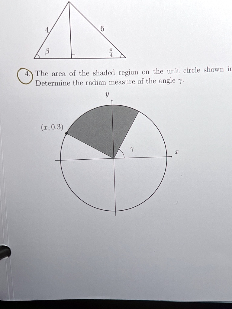 4. The area of the shaded region on the unit circle shown in Determine ...