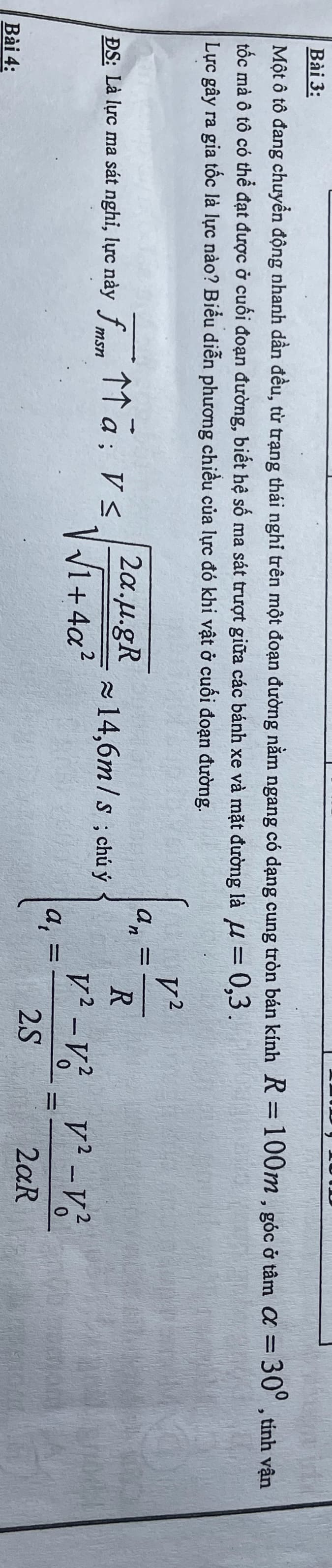 Bài 3: M?t ô tô ?ang chuy?n ??ng nhanh d?n ??u, t? tr?ng thái nghi trên m?t ?o?n ???ng n?m ngang ...