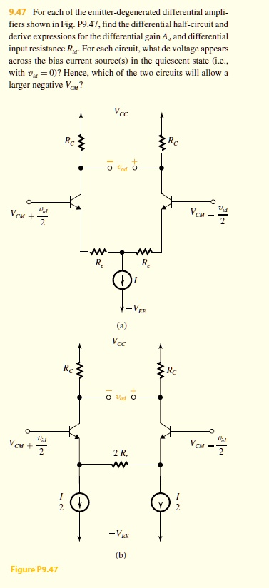 947 For Each Of The Emitter Degenerated Differential Ampli Fiers Shown In Fig P947 Find The