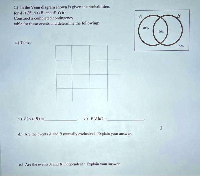 SOLVED: 2.) In the Venn diagram shown is given the probabilities for An ...