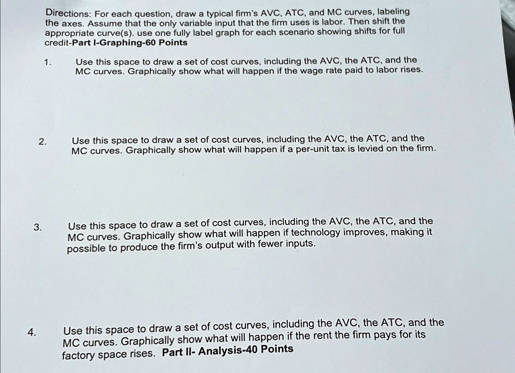 SOLVED: Directions: For each question, draw a typical firm's AVC, ATC, and MC curves, labeling ...