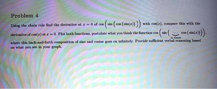 SOLVED: Using the chain rule, find the derivative of cos(sin(cos(sinkz ...