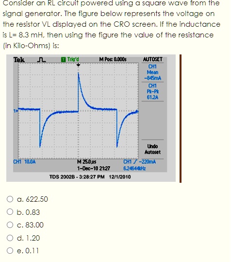 SOLVED: Consider an RL circuif powered using a square wave from the ...