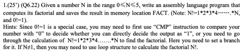 Solved Write Code In 8086 Assembly Language 1 25 Q622 Given A Number N In The Range 0 2801