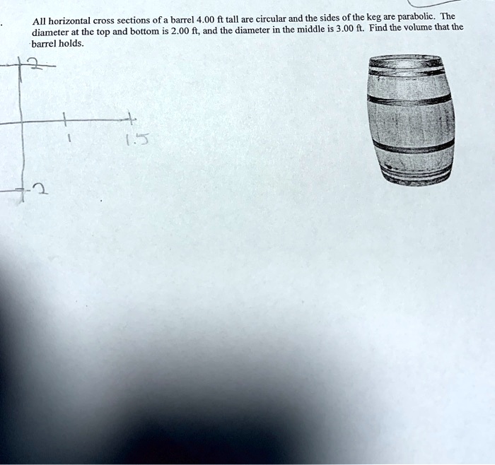 SOLVED: All horizontal cross sections of a barrel 00 ft tall are ...