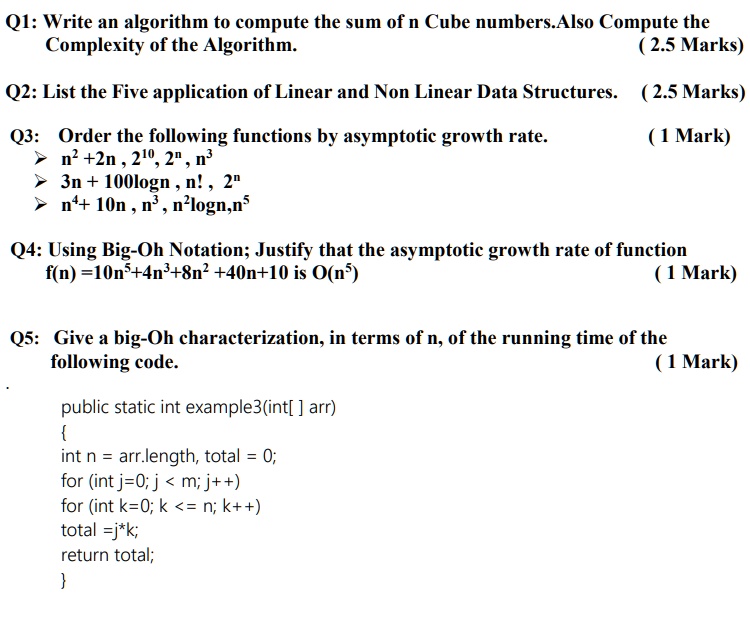 Solved Q1 Write An Algorithm To Compute The Sum Of N Cube Numbers Also Compute The