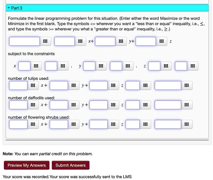 part 3 formulate the linear programming problem for this situation ...