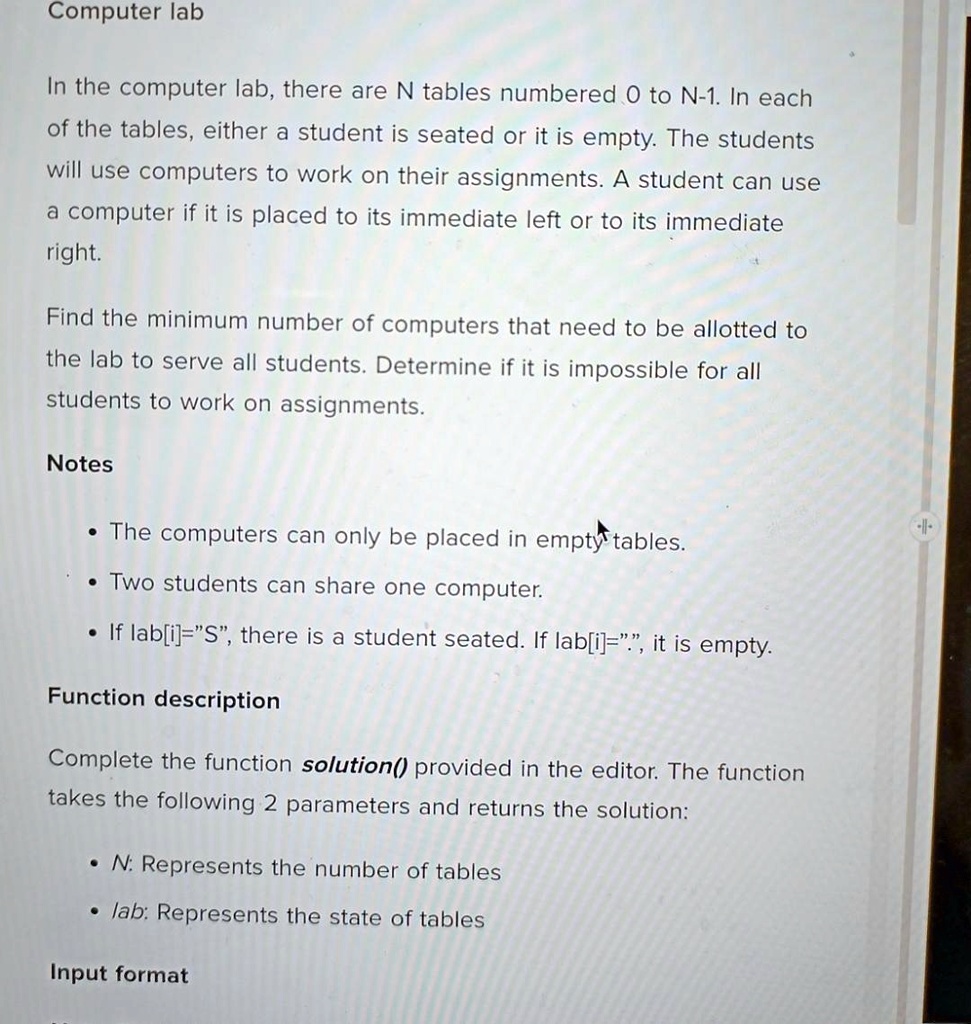Computer lab In the computer lab, there are N tables numbered 0 to N-1 ...